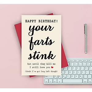 Your Farts Stink Funny Happy Birthday Card, Birthday Card for Boyfriend Him Husband Girlfriend Wife Partner