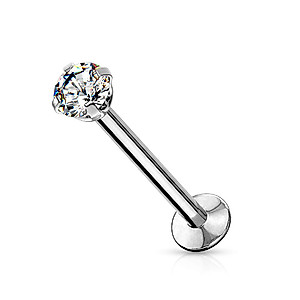 Dynamique Push In Prong Set CZ Top 316L Surgical Steel Threadless Labret, Monroe, Flat Back Stud (Sold Per Piece)