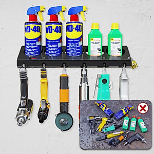 UNITEDPOWER Pneumatic Tool Holder Lockable/Aerosol Rack Combo, Wall Mounted Spray Can Bottle Holder, Air tool organizer, for Garage and Workspace, 5 Cans and 6 slots
