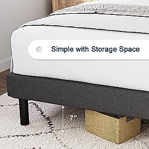 Molblly Dark Gray Full Bed Frame Platform with Headboard Slats