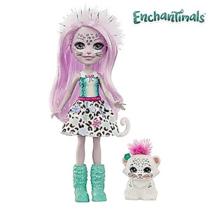 Mattel Enchantimals Sybill Snow Leopard Small Doll (6-in) & Flake Animal Friend Figure, 6-inch Small Doll with Removable Skirt, Snow Boots, and Fur Headband, Great Gift for 3 to 8 Year Olds