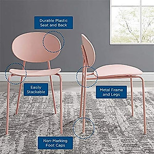 Modway Palette Modern Molded Plastic Accent Dining Chair in Pink - Set of 2 - Comes Fully Assembled