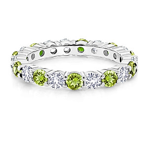 Gem Stone King 925 Sterling Silver Green Peridot Eternity Band Ring For Women (2.50 Cttw, Round Gemstone Birthstone, Available In Size 5, 6, 7, 8, 9)