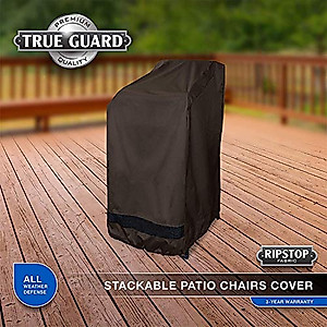 True Guard Patio Furniture Covers Waterproof Heavy Duty - Stackable Patio Chair Cover, 600D Rip-Stop, Fade/Stain/UV Resistant for Outdoor Patio Furniture, Dark Brown