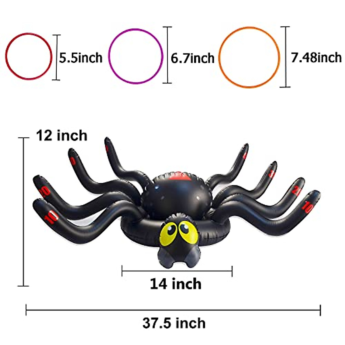 Dokeawo Halloween Ring Toss Game Inflatable Spider Halloween Party Games Holiday Children Inflatable Toys Ring with 10pcs Rings