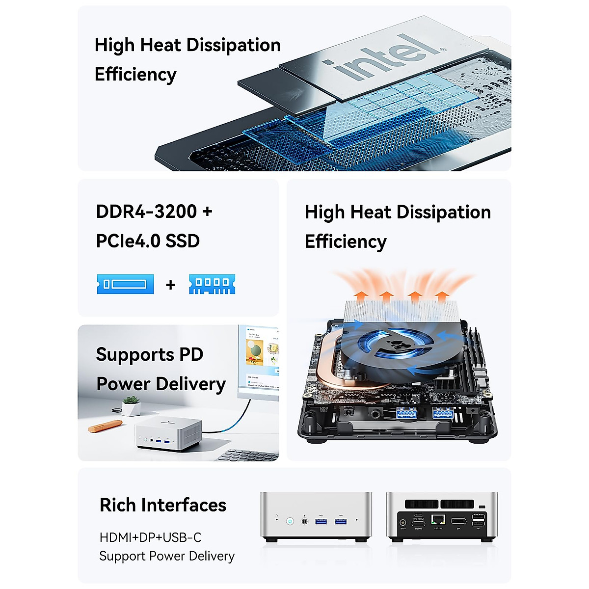 MINISFORUM UN1265 Mini PC 12th Gen Core i7-12650H(10C/16T) Mini Computer 32G RAM+1TB SSD, Expandable HDD Slot, HDMI/DP/USB-C 4K@60Hz Outputs, WiFi 6E/BT5.2/2.5G LAN, 4xUSB Port Desktop Computer
