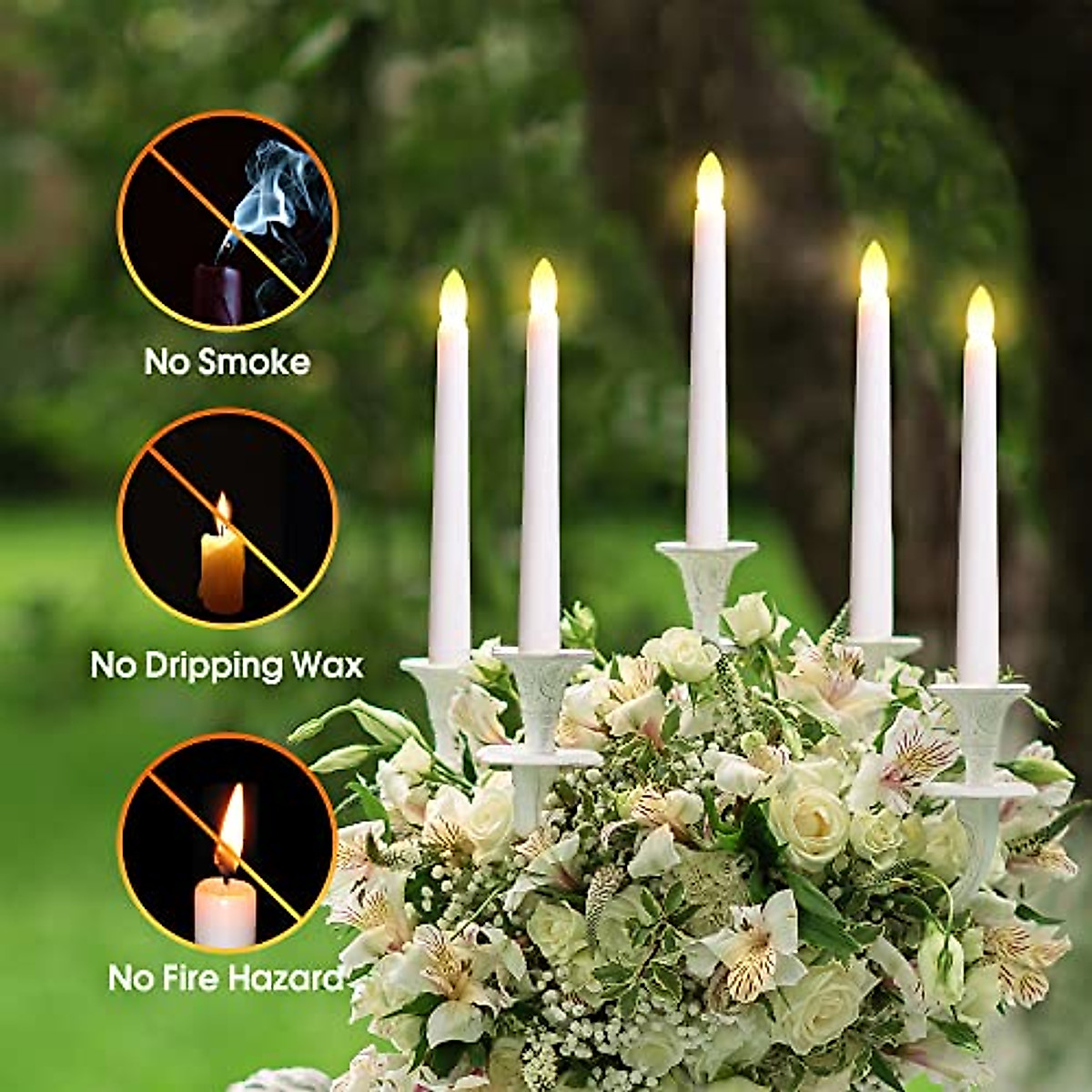 7.9 Inch Christmas Window Candles with Timer and Remote, Flameless Taper Candles Battery Operated, LED Floating Flickering Candles with Removable Candlesticks and Suction Cups for Home Decor(White)