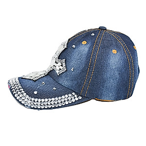 Popfizzy Cross Hat, Rhinestone Hats for Women, Bling Bling Bedazzled Baseball Caps, Distressed Denim Hat, Bejeweled Hats