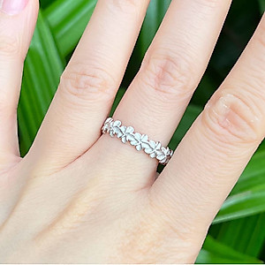 Aloha Jewelry Company 925 Sterling Silver Plumeria Flower Eternity Wedding Engagement Band Stackable Promise Ring, Nickle Free Hypoallergenic for Sensitive Skin, with Gift Box (4.5, Silver)