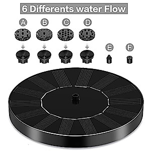 Solar Fountain for Bird bath, 2.5W Solar Water Fountain Pump with 6 Nozzles, Solar Panel Kit Water Fountain for Garden, Pond, Pool, Patio, Fish Tank, Outdoor