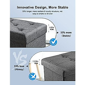 Nicehill Storage Ottoman with Wooden Legs, Nicehill Ottoman with Storage for Living Room, Folding Storage Ottoman Bench for Bedroom, Ottoman Foot Rest Stool, Linen Fabric Dark Grey 30" Ottoman