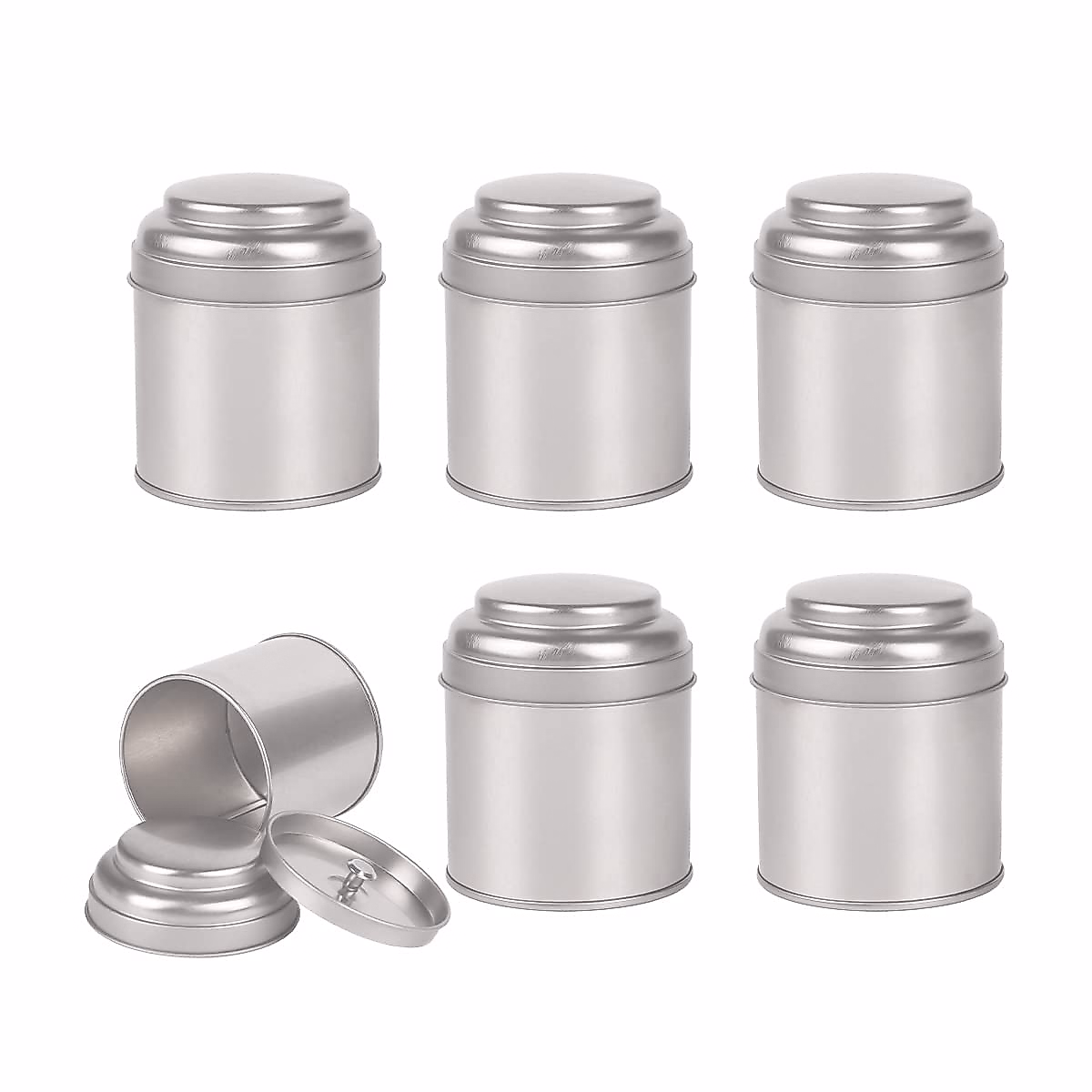 Fvstar Tea Tin with Airtight Double Lids,8 oz Loose Leaf Tea Storage Tins,Round Small Tin Can Container Box,Kitchen Canister for Coffee,Candy,Herbs and Spices (Silver)