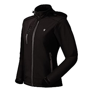 Little Donkey Andy Women’s Softshell Jacket, Ski Snowboarding Jacket with Removable Hood, Fleece Lined and Water Repellent Black M