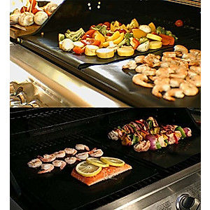 Renook Grill Mat Set of 6-100% Non-Stick BBQ Grill Mats, Heavy Duty, Reusable, and Easy to Clean - Works on Electric Grill Gas Charcoal BBQ - 15.75 x 13-Inch, Black