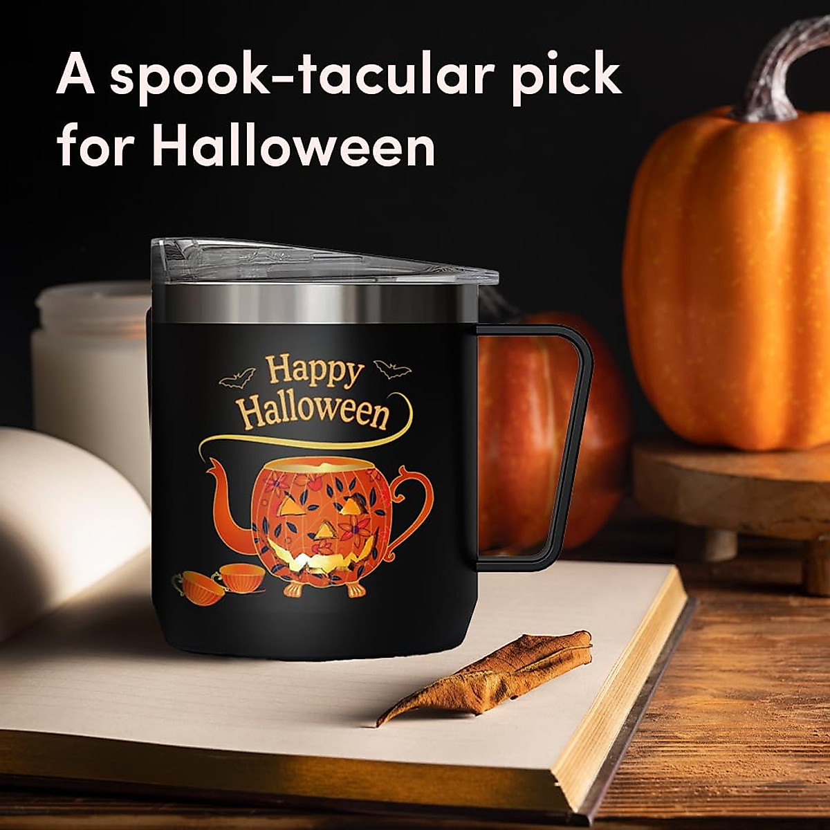 VAHDAM Halloween Pumpkin Mug Halloween Coffee Mug - Stainless Steel Double Wall Insulated Mug with Lid & Handle | Halloween Cups for Hot & Cold Drinks | Halloween Themed Mug, Halloween Mug