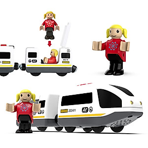 Wooden Train Set Accessories Battery Operated Locomotive Train, Remote Control Train Vehicles for Wood Tracks, Powerful Engine Train Cars Fits All Major Brands of Railway System (Battery Not Included)