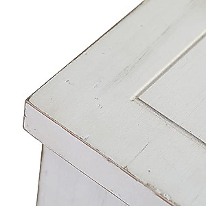 MAISON ARTS White Accent Cabinet with 2 Doors Sideboard Buffet Storage Cabinet Decorative Distressed Cabinet with Carved Pattern Doors for Bedroom Living Room Kitchen Farmhouse, White Embossed Flower