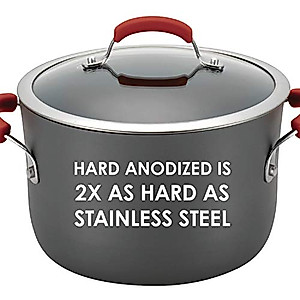 Rachael Ray Brights Hard Anodized Nonstick Frying Pan / Fry Pan / Hard Anodized Skillet - 12.5 Inch, Gray with Red Handles