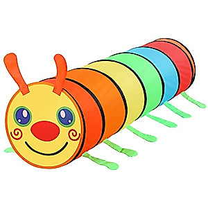 Moncoland Kids Play Tunnel for Toddlers, Colorful Pop Up Crawl Through Tent Baby or Dog Cat Pets, Collapsible Gift Boy and Girl Games Indoor Outdoor Toys (Colorful Caterpillar Tunnel)