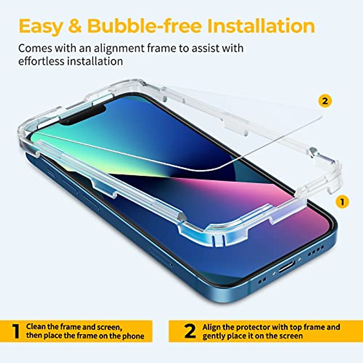 UNBREAKcable Shatterproof Tempered Glass Screen Protector for iPhone 13 Mini [3-Pack] [99.99% HD Clear] [Easy Installation Frame] [9H Hardness] [Full Coverage] [Bubble Free] for Apple 5.4''