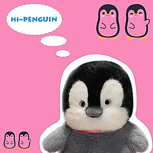 ELAINREN Stuffed Furry Penguin Toy with Bow Decor, Super Soft Black Penguin Plush Pillow Cuddle Anime Penguin Plushie Doll Gifts/22cm