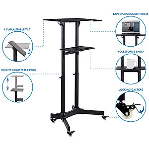Mount-It! Mobile Standing Height Desk, Portable Podium and Rolling Presentation Lectern, Laptop Stand Up Desk with Caster Wheels (MI-7971)