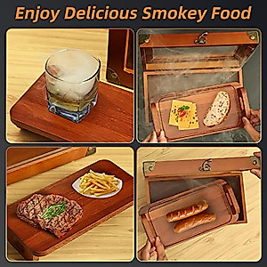 Foneta Cocktail Smoker Kit with Smoking Gun, Whiskey Smoker Kit for Old Fashioned Cocktail Smoker Kit Includes Handcrafted Wooden Box & Tray, Drink Food Smoker Gun and Wood Chips for Cocktail Drinks, Whiskey, Bourbon,Food Cooking