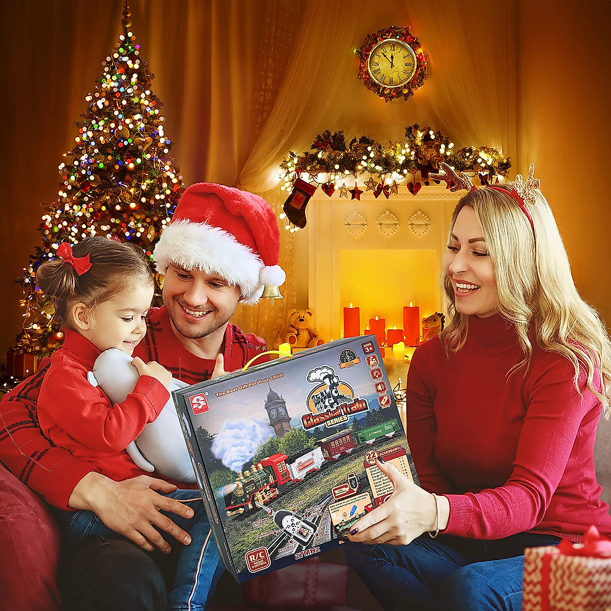 Train Set - Trains USB Charging Battery and Remote Control - 2022 Christmas Train Toys - Steam Locomotive Engine, Cargo Car and Train Tracks - Train Toy for 3 4 5 6 + years old Kids