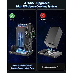 Lictin Cooling Fan Charging Station for Xbox Series X Console & Controller, Upgraded 4 Cooler Fan System Stand, Vertical Dual Charger Station Dock Accessories with 2 x 1400mAh Rechargeable Battery