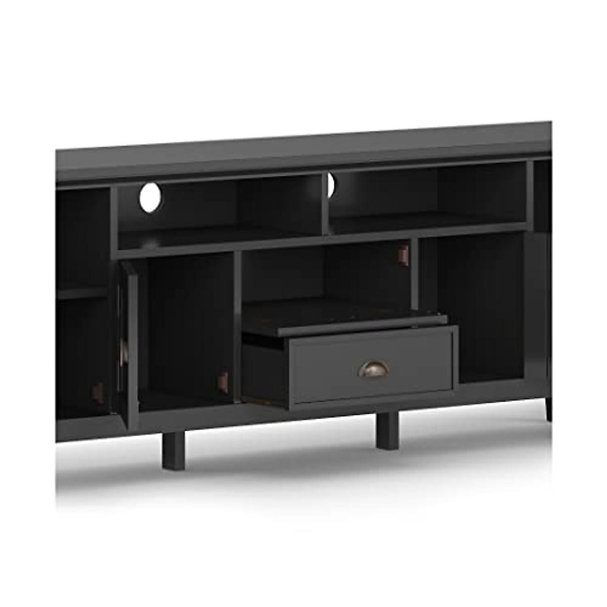 SIMPLIHOME Redmond SOLID WOOD Universal TV Media Stand, 72 inch Wide , Farmhouse Rustic, Living Room Entertainment Center, Storage Shelves and Cabinets, for Flat Screen TVs up to 80 inches in Black