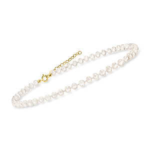 RS Pure by Ross-Simons 4-4.5mm Cultured Pearl Anklet With 14kt Yellow Gold. 9 inches