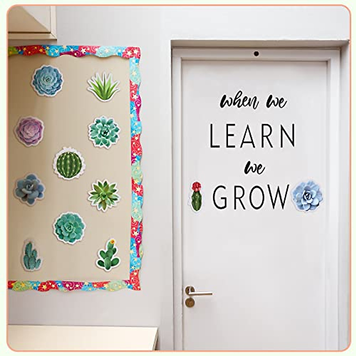 13 Pieces Succulents Cutouts Classroom Decor Succulents Paper Cuts Rustic Bloom Succulent Accents When We Learn We Grow Bulletin Board Set for Kids Classroom School Wall Decorations