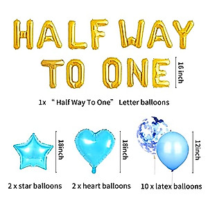 JeVenis 15 PCS Half Way To One Balloons 1/2 Birthday Decorations Half Way To One Birthday Party for Boy Blue Balloons