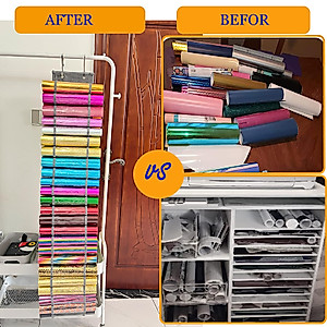 Amremsu 48 Compartments Vinyl Roll Storage, Vinyl Roll Holder Vinyl Organizer, Vinyl Storage Rack Wall Mount/Over The Door for Craft Room Organizers and Storage Lengthened（gray）