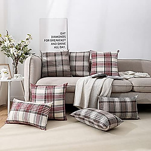 CARRIE HOME Brown Plaid Pillow Covers 18x18 Set of 2 Farmhouse Plaid Decorative Throw Pillows for Living Room Couch Sofa