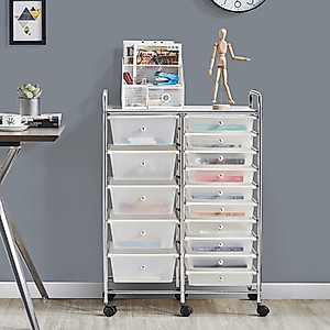Yaheetech 15 Drawers Rolling Storage Cart Multipurpose Mobile Rolling Utility Storage Organizer Cart Tools Scrapbook Paper Organizer on Wheels, White
