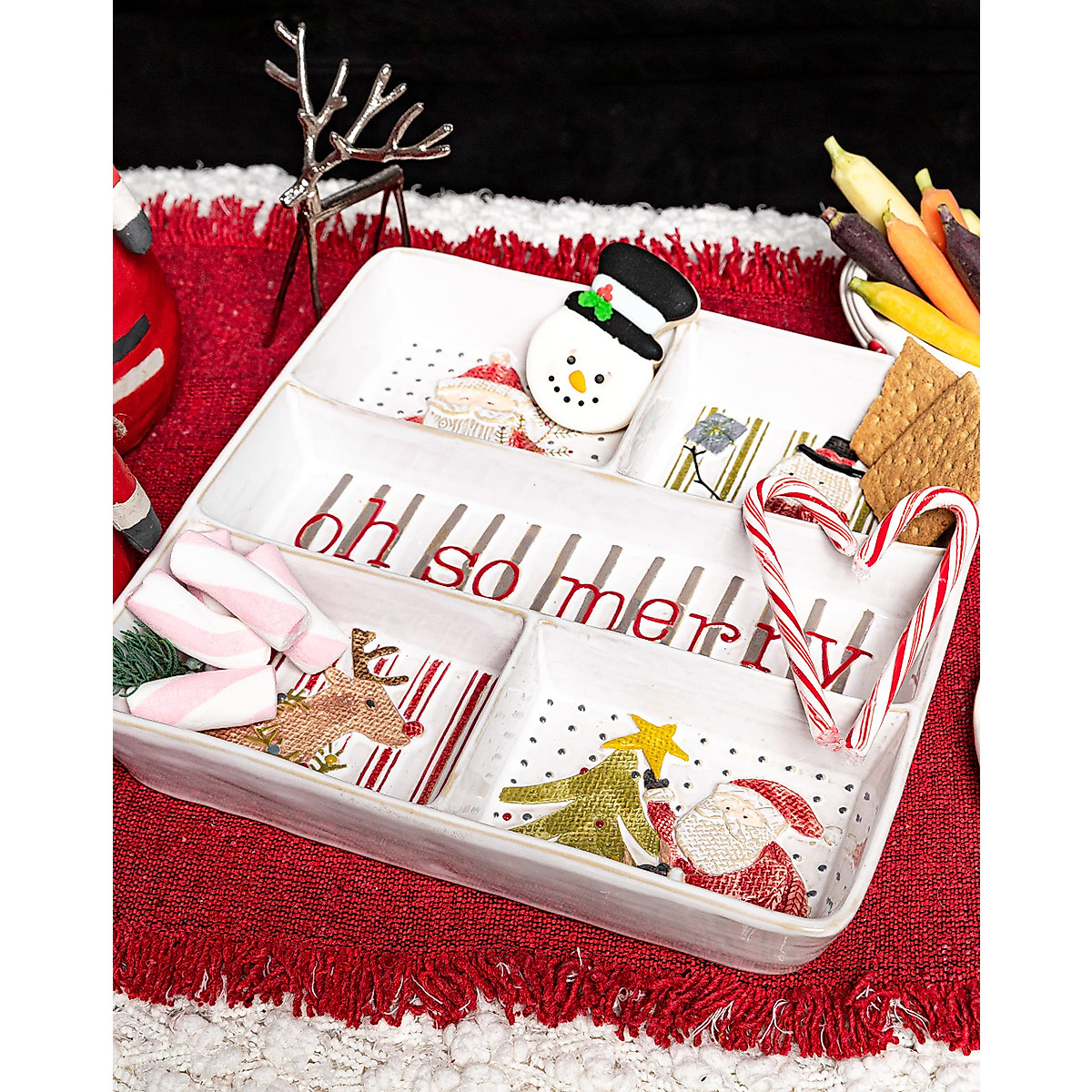 Mud Pie, Multi, Oh So Merry Christmas Section Server Platter, Multu, 2" x 12" x 12"
