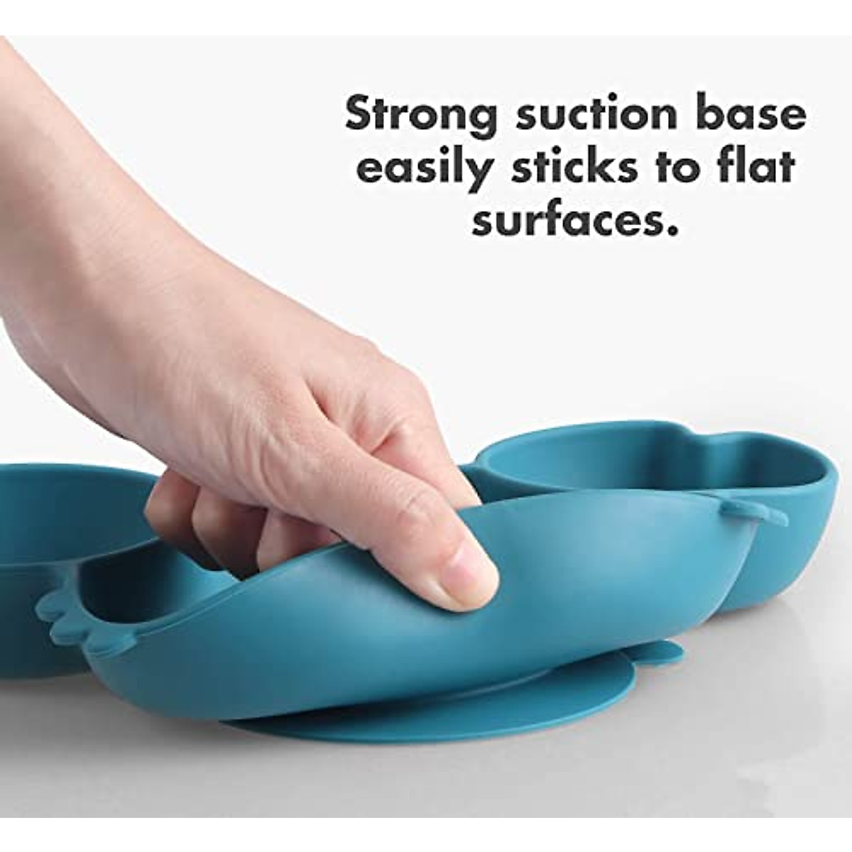 YIVEKO Baby Plates with Suction Divided, Baby Spoon Fork Set for Toddlers, Silicone Plates for Kids with Suction Baby Dishes Kids Plates and Utensils-Crab Blue