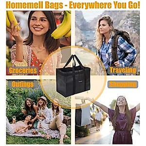 Homemell Reusable Grocery Bags Heavy Duty Foldable Shopping Bags - Extra Strength Large Size Black Collapsible Tote (10 Pack Value Bundle)