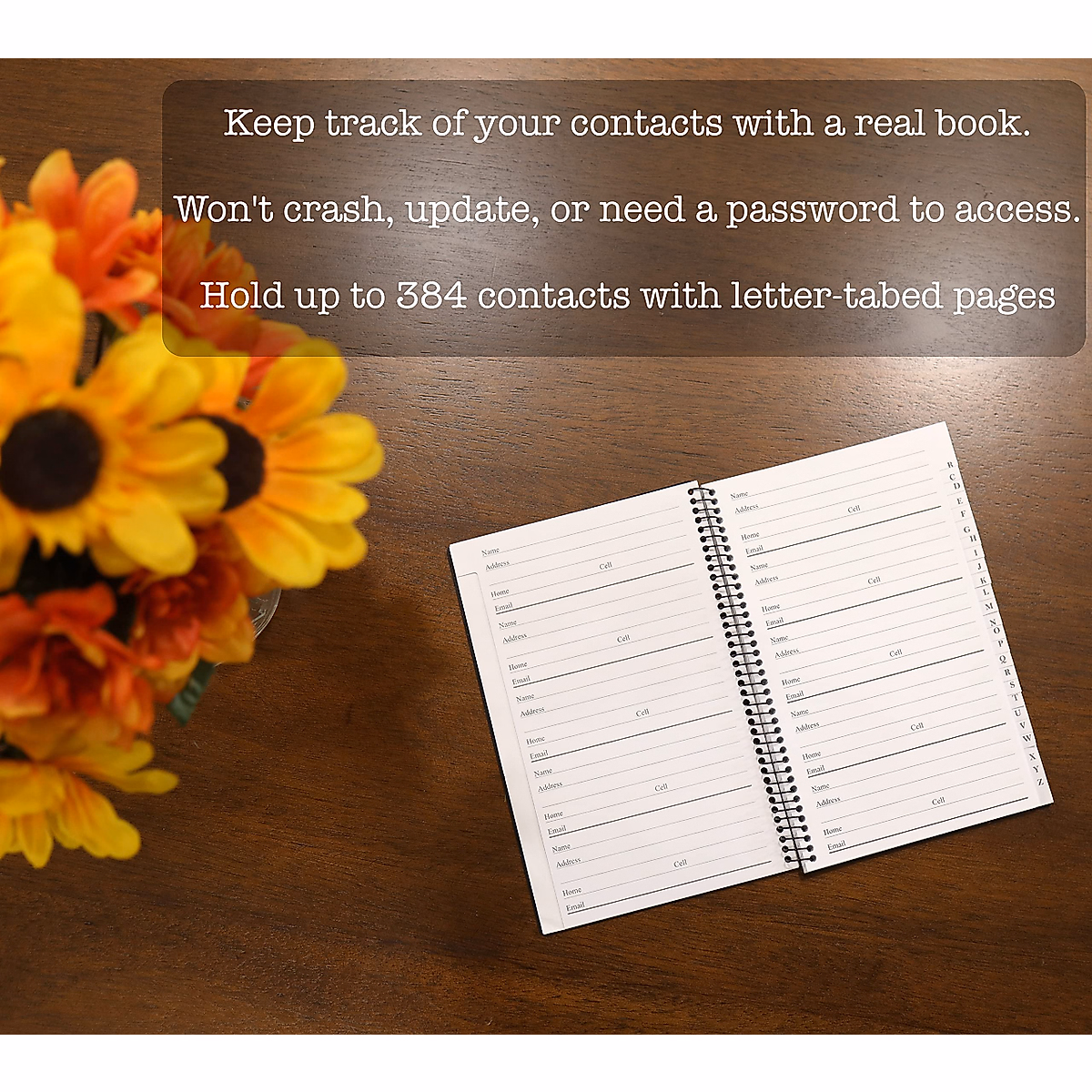 Iconikal Spiral-Bound Address and Telephone Book with Plastic Cover, Black