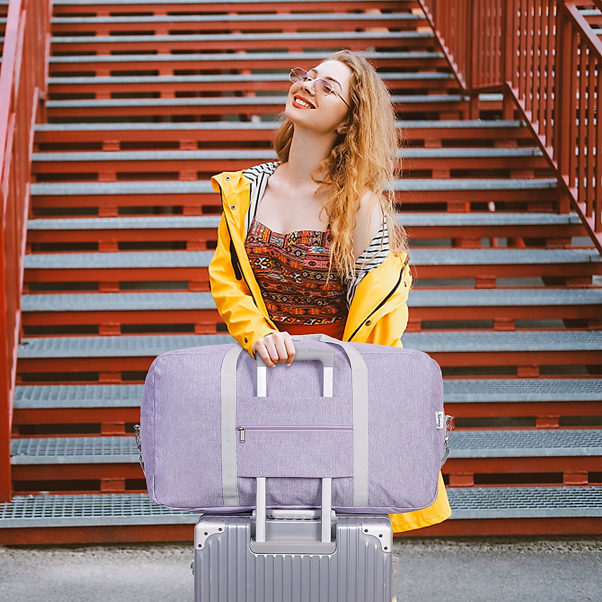 Extra Large Travel Duffel Bag Foldable Weekender Packable Lightweight Luggage Bag Overnight for Women and Men 85L (Purple (With Shoulder Strap))