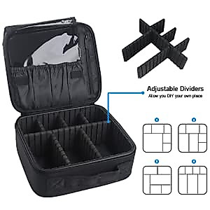 DISEN Makeup Bag Organizer, with Extra 3 Brushes, Adjustable Dividers, Cosmetic Bag Portable Travel Case Waterproof and Durable, for Women