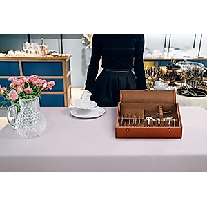 AdirHome Kitchen Silverware Utensil Holder, Leather Storage Box with Organizer Tray for Kitchen Tools Accessories Flatware Cutlery Set Knife Holder, Brown