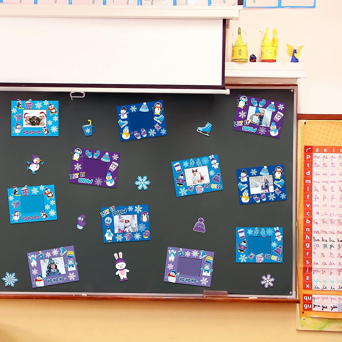 30 Packs Winter Craft Kits for Kids, Holiday DIY Picture Frame Craft Snowflake Penguin Polar Bear Art Party Favor Home Classroom Game Activities