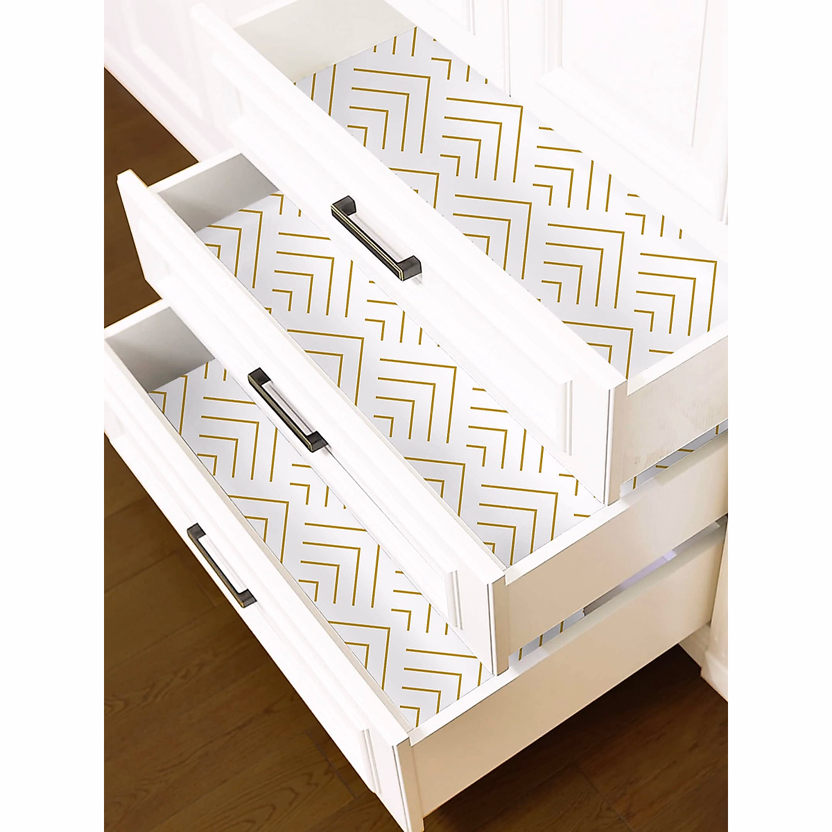 Heroad Peel and Stick Wallpaper Geometric Wallpaper Gold and White Contact Paper Self Adhesive Removable Wallpaper for Cabinets Walls Countertop Waterproof Thicken Vinyl 78.7"x17.3"