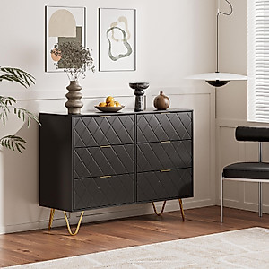 Aobafuir 6 Drawer Dresser, Drawer Chest, Tall Storage Dresser Chest Cabinet Organizer Unit with Metal Legs, Big Dresser for Bedroom, Living Room, Closet, Hallway Black Diamond