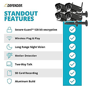Defender PHOENIXM2 Plug-In Power Security Cameras- for Home & Business Surveillance Indoor & Outdoor Bullet Cameras with 7 Inch LCD Display Monitor No Wi-Fi Needed Free 32 GB SD Card Included (4 Pack)