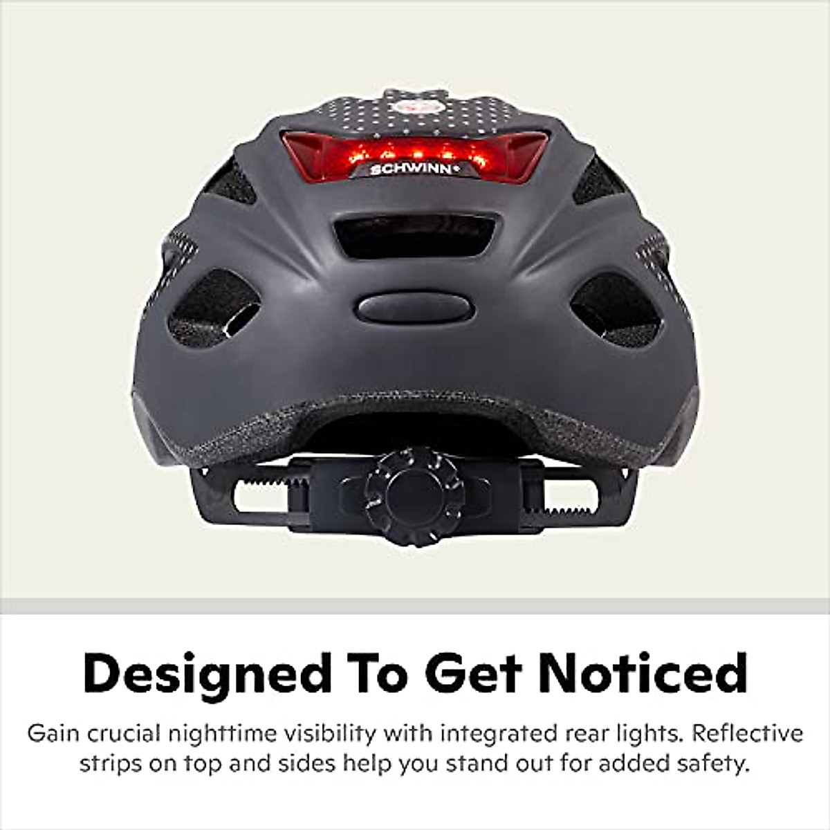 Schwinn Beam LED Lighted Bike Helmet with Reflective Design for Adults, 360 Degree Comfort System, Dial-Fit Adjustment, Removable Visor, Fits Head Circumferences 22.88-24.5 Inches, Matte Black