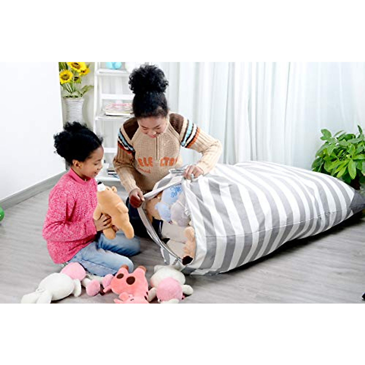 XL Stuffed Animal Storage Bean Bag Chair by mylola | Premium Quality Cotton Canvas Cover | Kids Soft Toy Organizer fits 200L | Makes Comfy Lounger