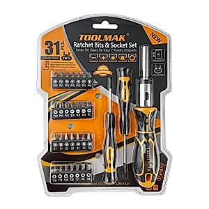 Ratcheting Screwdriver Set TOOLMAK 31pcs Magnetic Screwdriver Bit Set with 2pcs Precision Screwdriver, Repair Tool Kits for Furniture Car Bike Computer